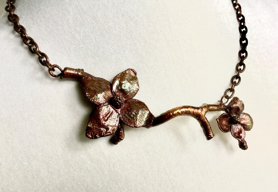 Copper Plated Dogwood Flowers Metal Necklace, Electroformed Flowers ...