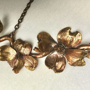 Copper Plated Dogwood Flowers Metal Necklace, Electroformed Flowers ...