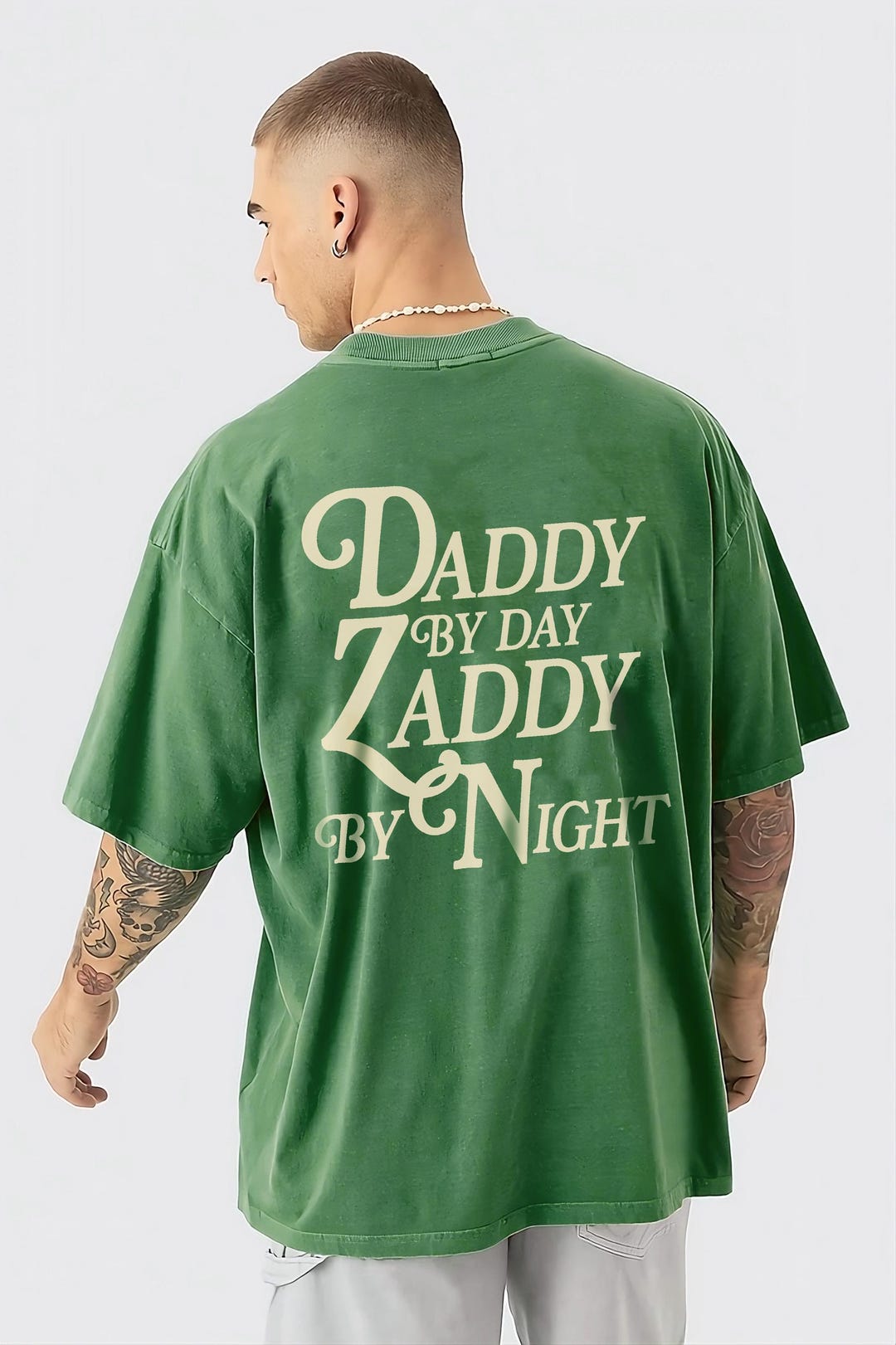 Green & Cream Daddy by Day Zaddy by Night T-shirt, Dad Tee, Acid Wash ...