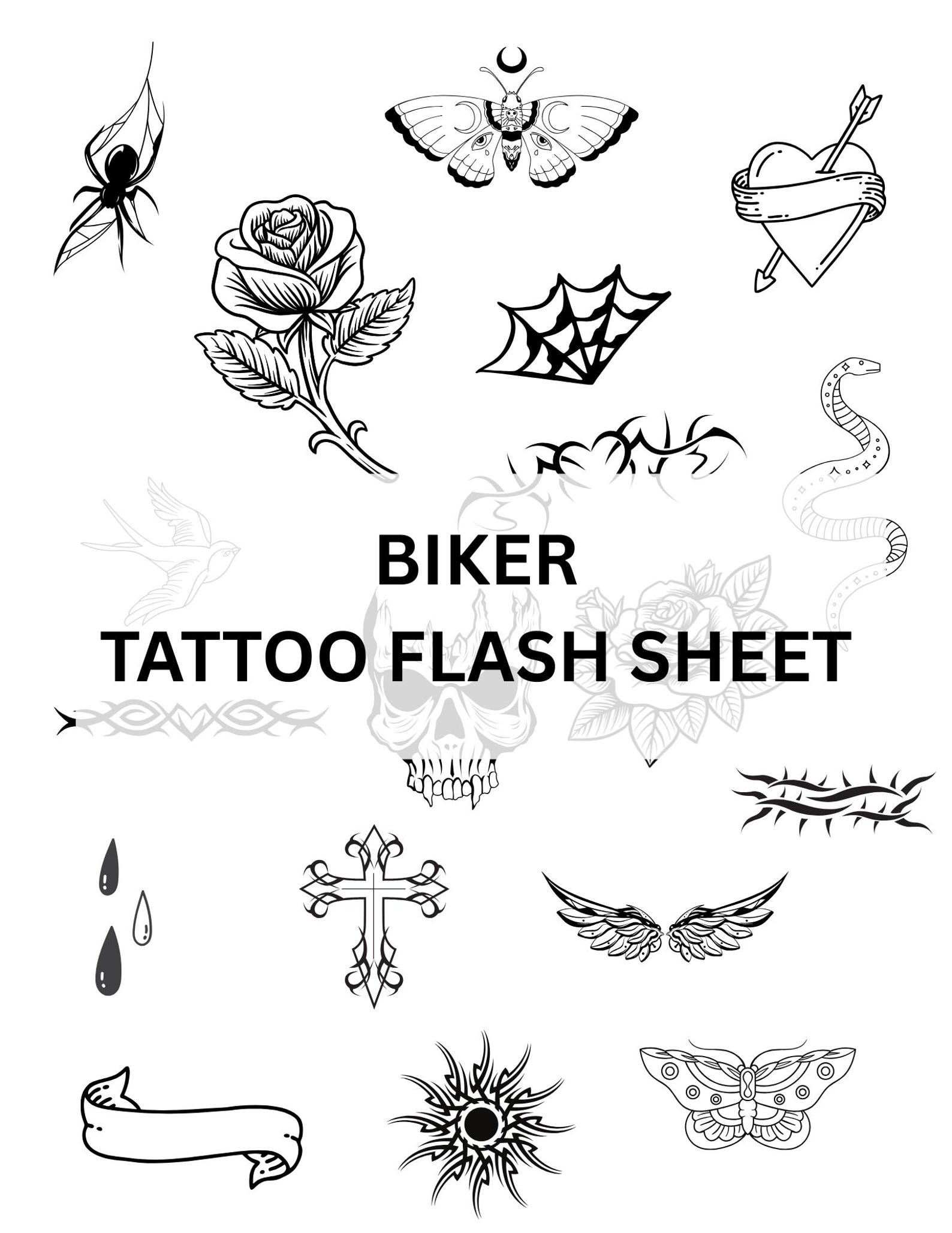 Blackwork Tattoo Flash Sheet – Traditional Line Art Designs (digital ...