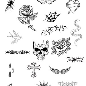 Blackwork Tattoo Flash Sheet – Traditional Line Art Designs (digital ...