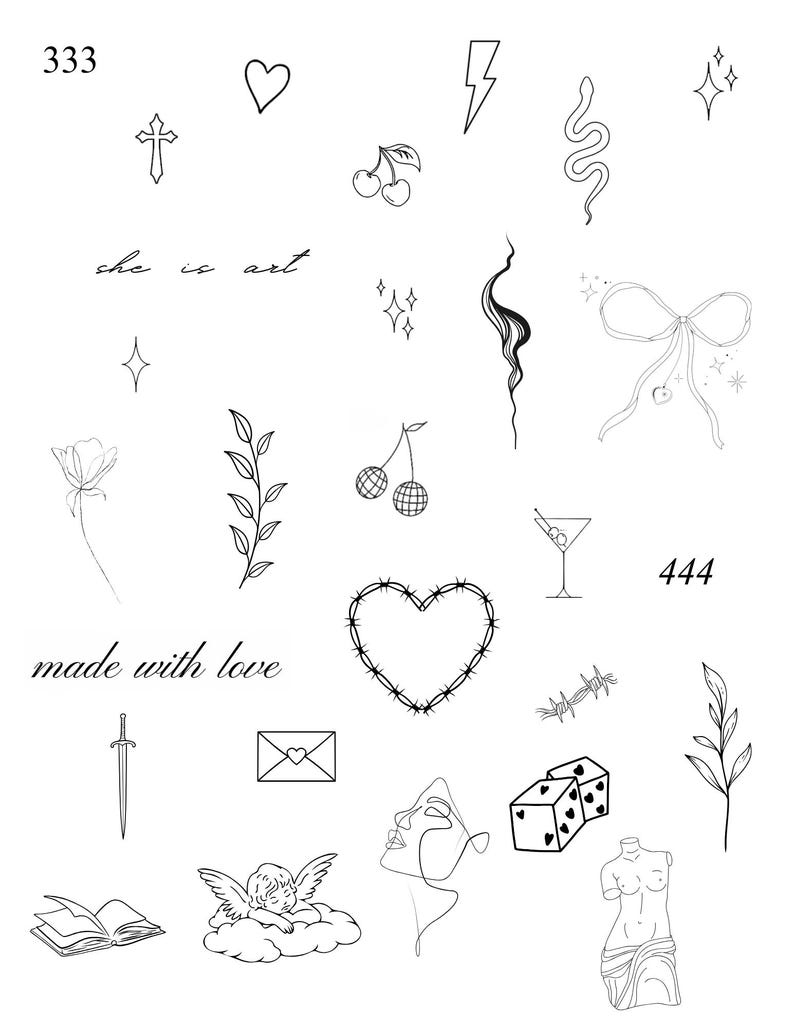 Fine Line Tattoo Flash Sheet | Minimalist Tattoos | 25 Tattoos ...