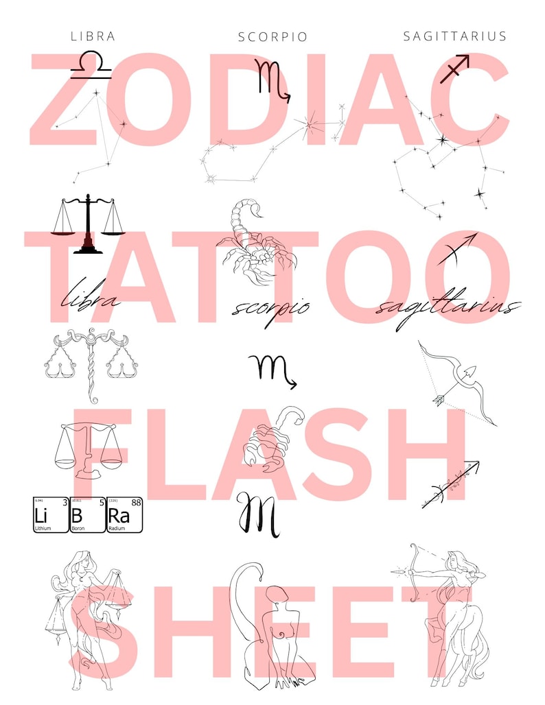 Zodiac Tattoo Flash Sheet | All 12 Signs | Instant Digital Download - Etsy