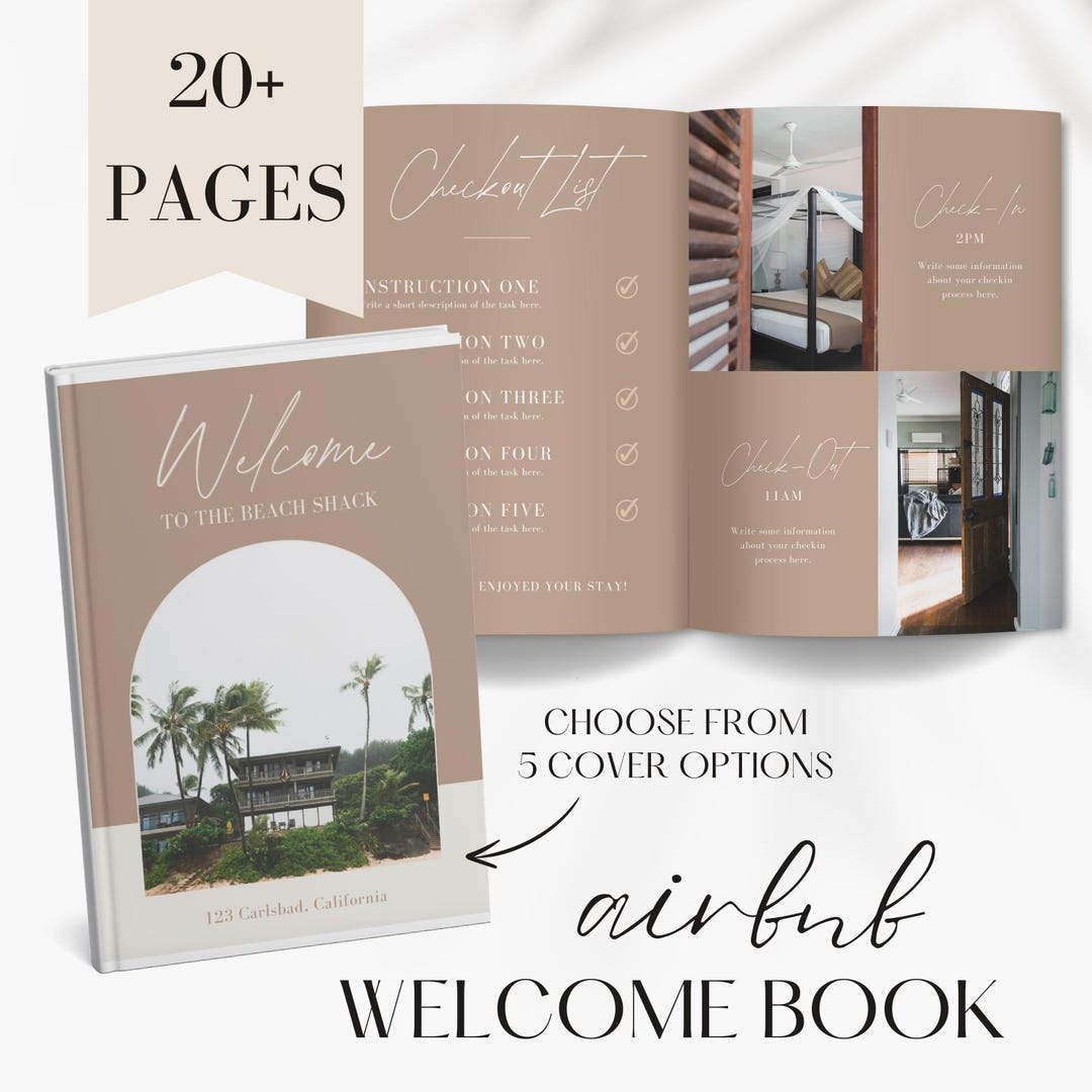 Airbnb Beach Welcome Book | Host House Guide | Canva Template ...