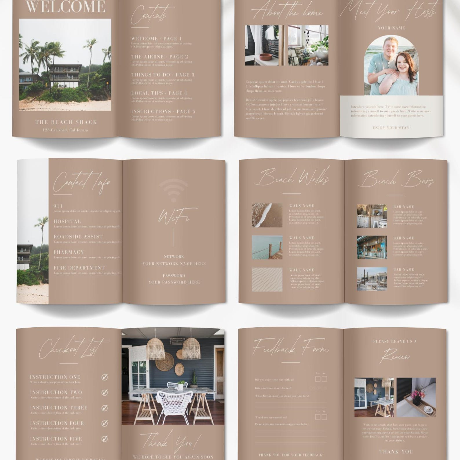 Airbnb Beach Welcome Book | Host House Guide | Canva Template ...