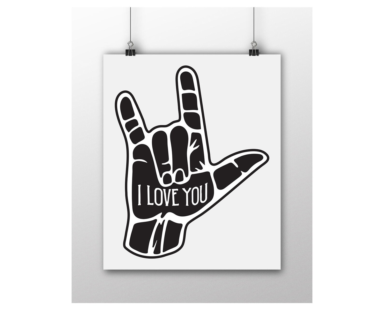 I Love You ASL Hand Print I Love You Sign Language Sign - Etsy