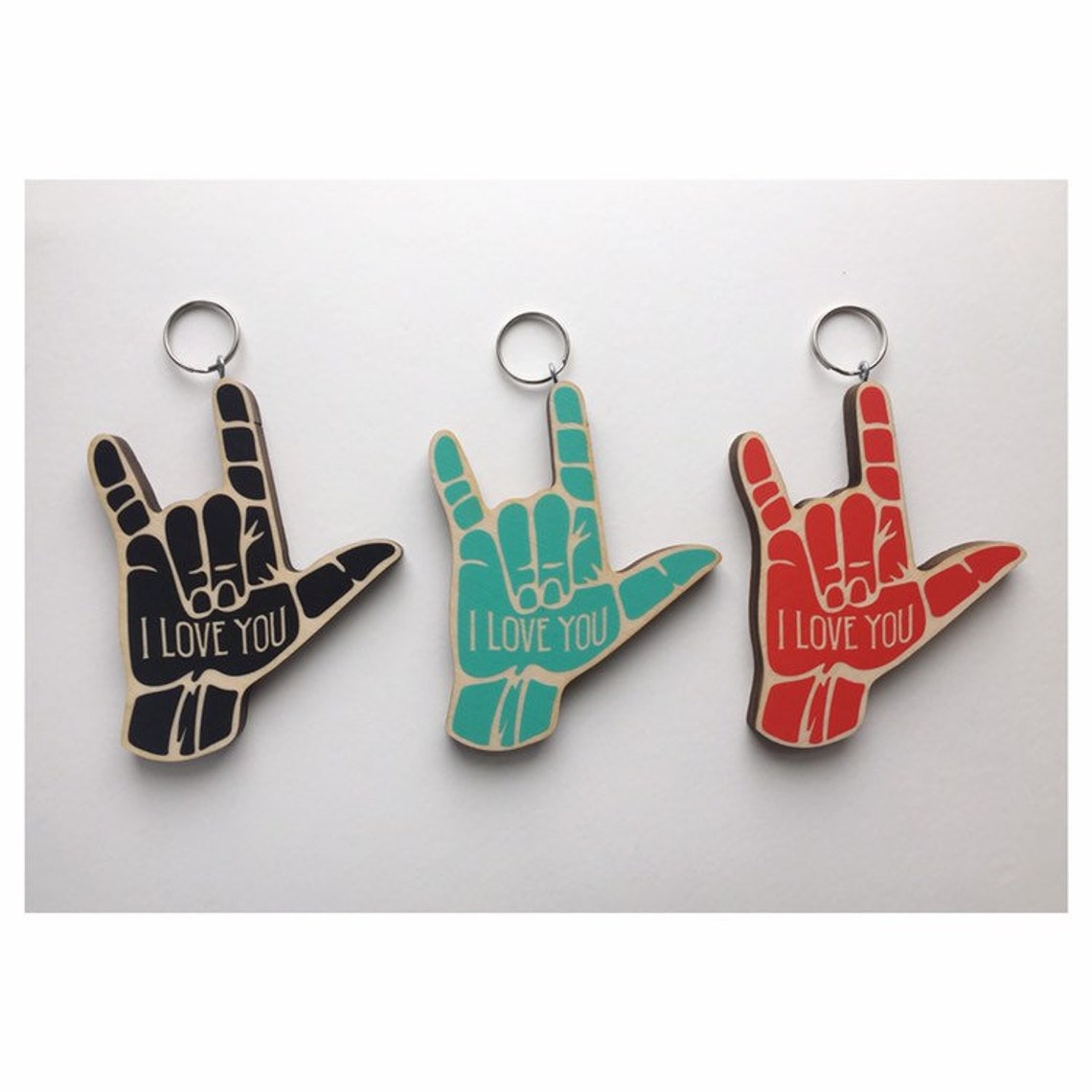 ASL I Love You Hand Wood Keychain - Etsy