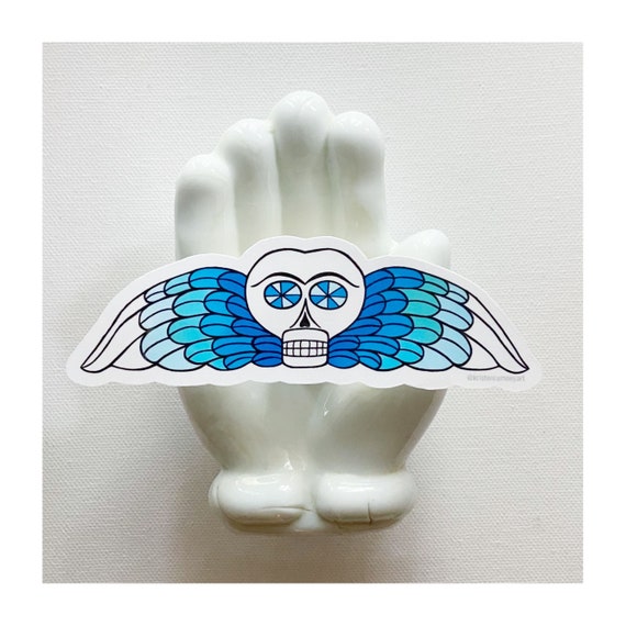 Memento Mori Aqua Blue Winged Skull Deaths Head Sticker | Etsy