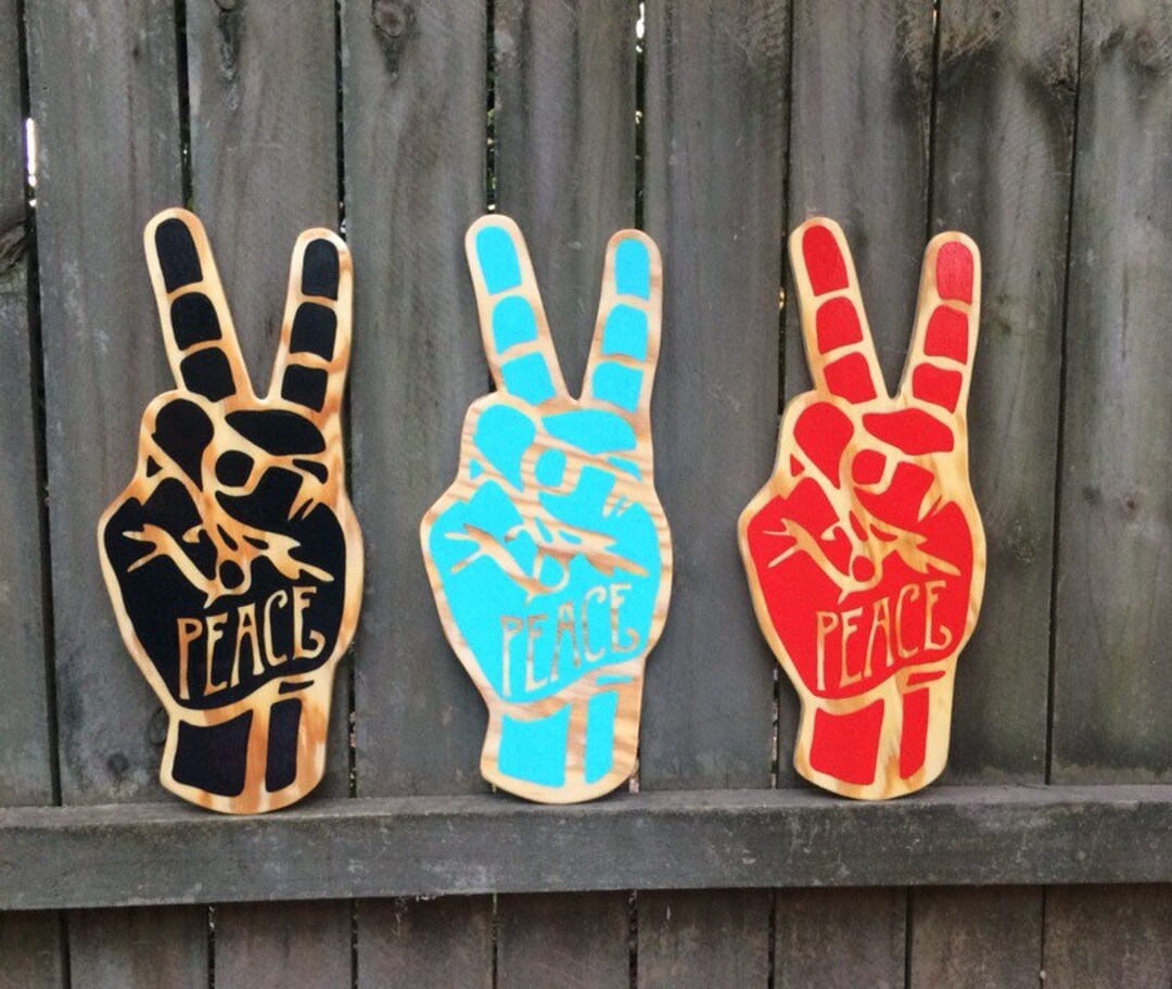 Peace Sign Hand Painted Wood Sign - Peace Symbol Wooden Sign, Sign ...