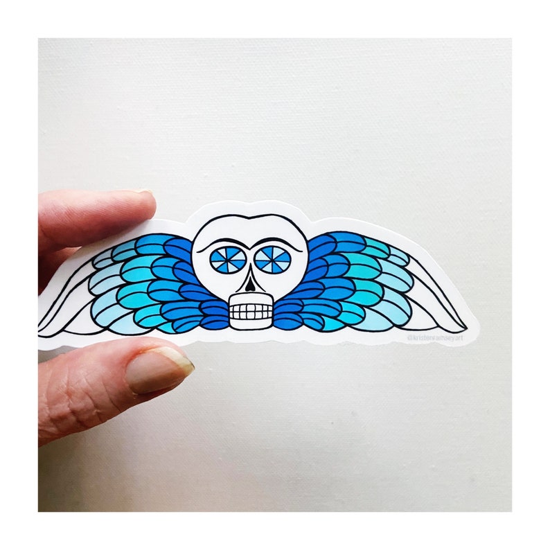 Memento Mori Aqua Blue Winged Skull Deaths Head Sticker | Etsy