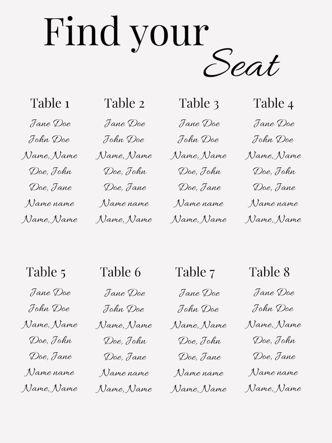 Canva Seating Chart Customizable Template - Etsy
