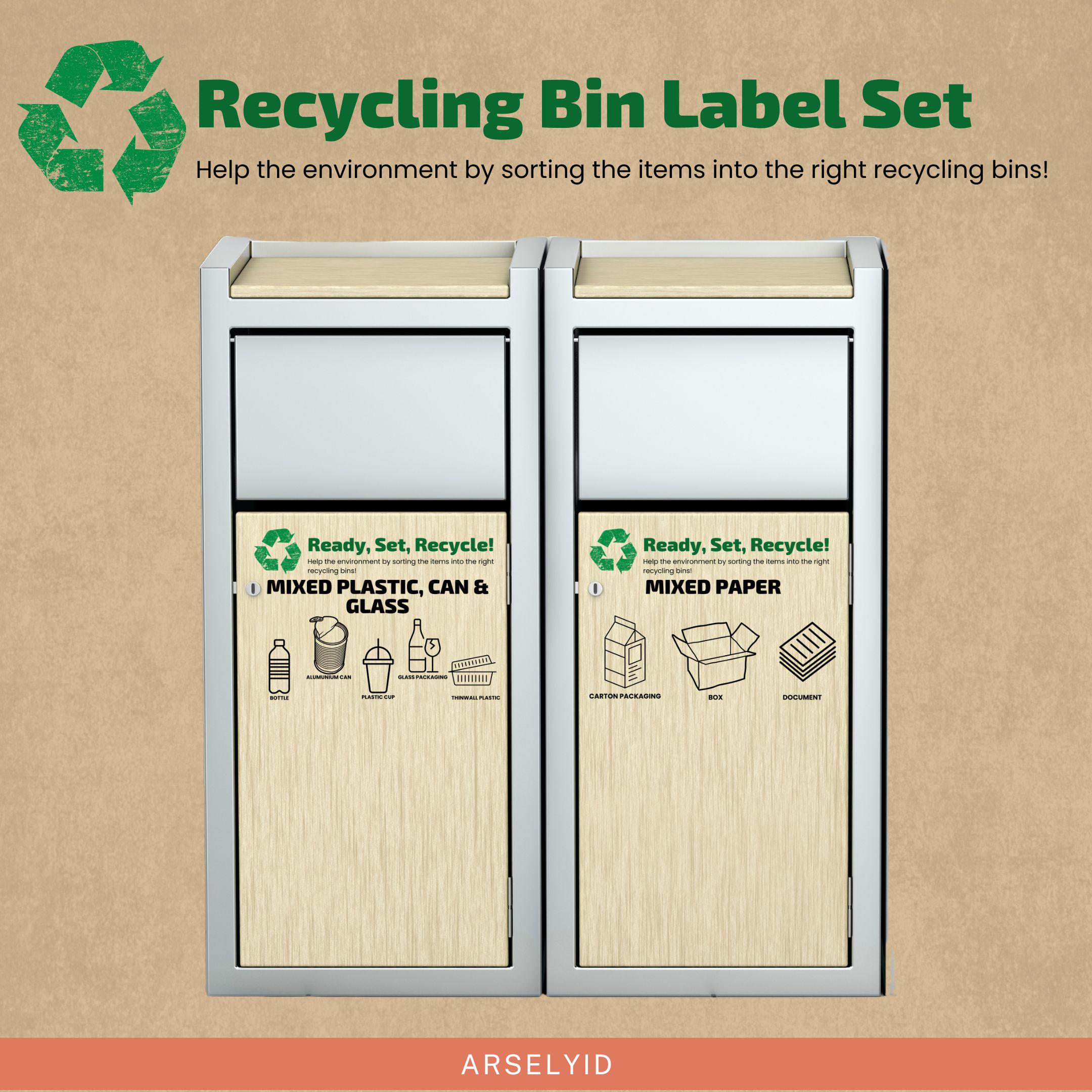 Recycling Bin Label Set Printable Waste Sorting Stickers for Paper ...