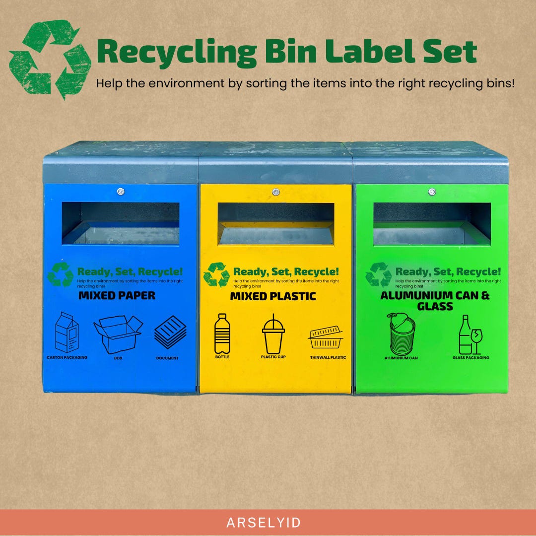 Recycling Bin Label Set Printable Waste Sorting Stickers For Paper