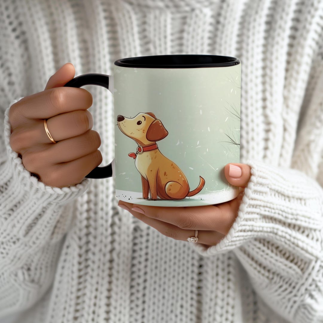 Cute Dog in Snow Mug Hand Drawn Style Coffee Cup for Dog Lovers Perfect ...
