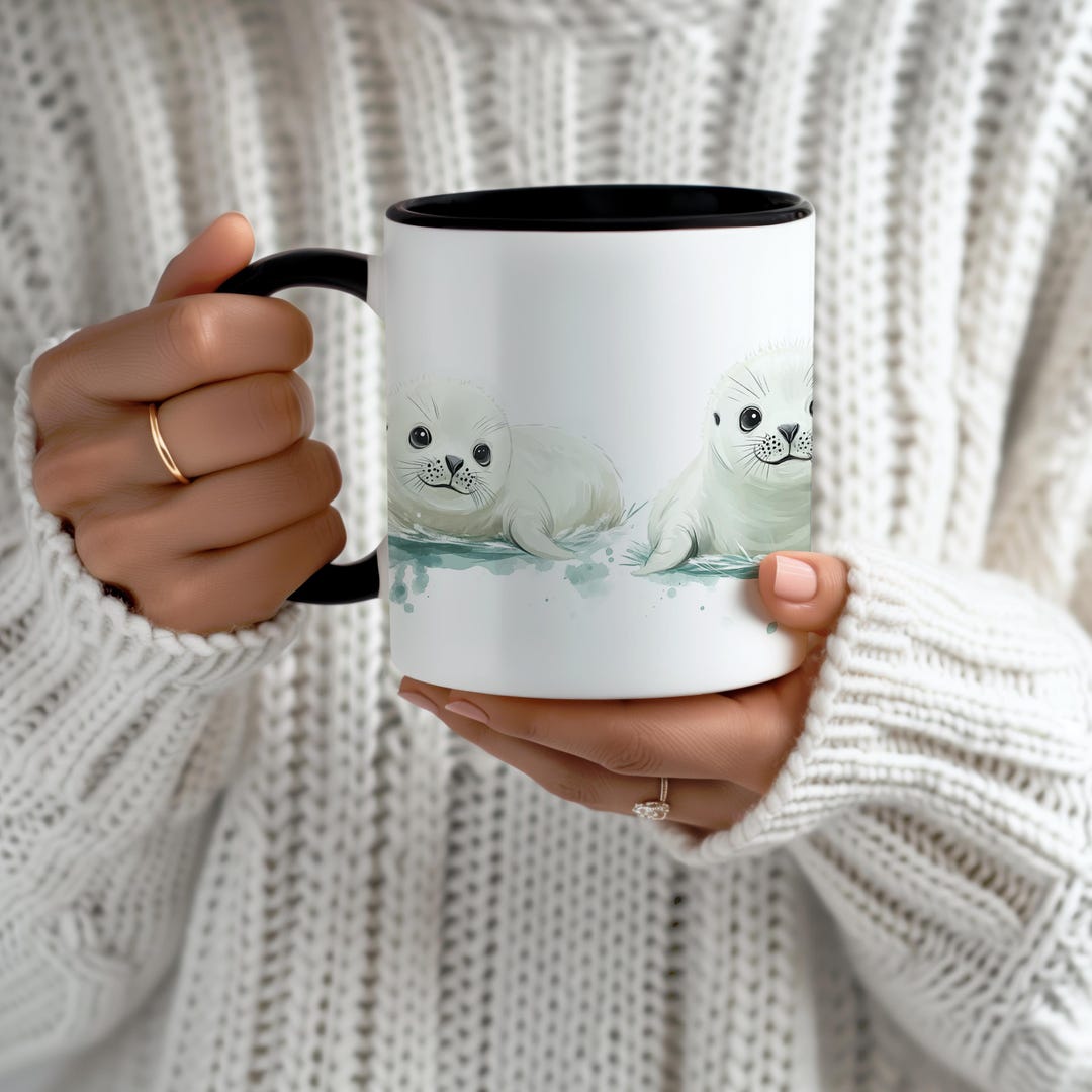 Baby Seal Mug - Cute Seal Pups Illustrated Coffee Cup, Unique Animal ...