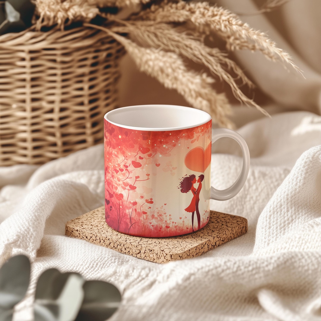 Couples Kissing Mug | Unique Valentine's Gift | Heart Flower Meadow ...