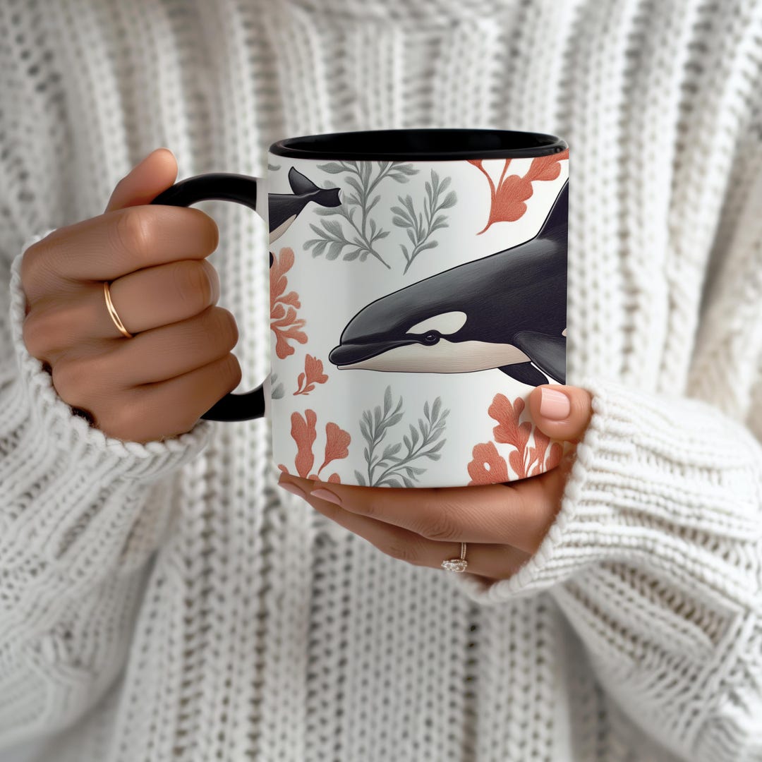 Orca Killer Whale Pattern Mug, Unique Ceramic Coffee Cup, Nautical ...