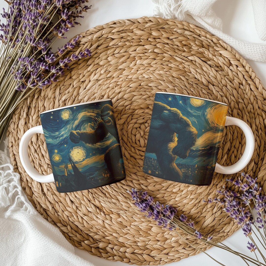 Angry King Kong Mug Van Gogh's Starry Night Design, Gift for Sci-fi ...