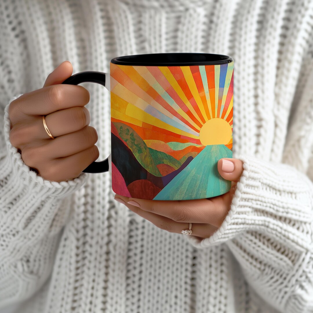 Bright Clarice Cliff Style Sunrise Art Deco Scene Mug - 11oz Ceramic ...