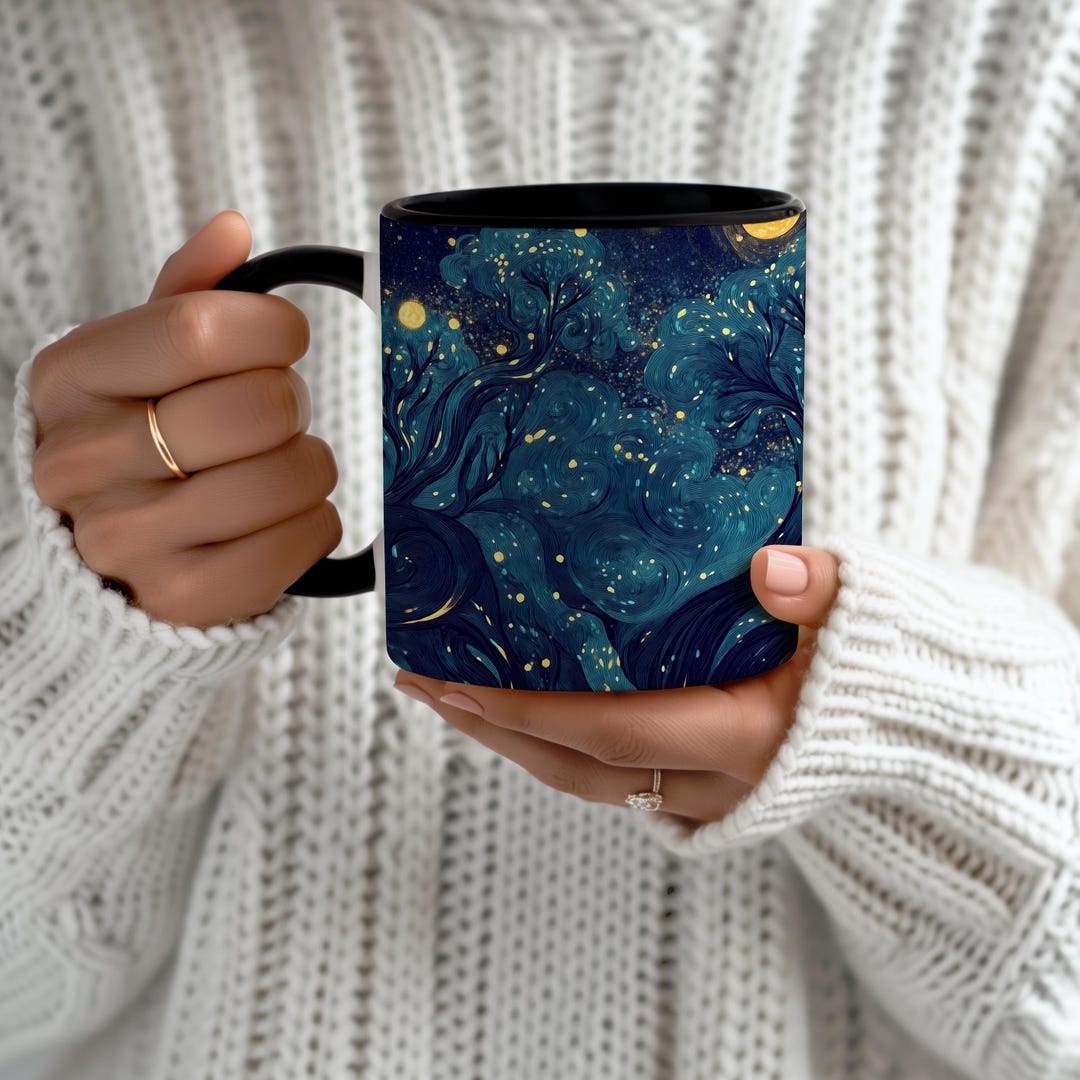 Starry Night Style Mug, Vincent Van Gogh Style 11oz Ceramic Cup ...