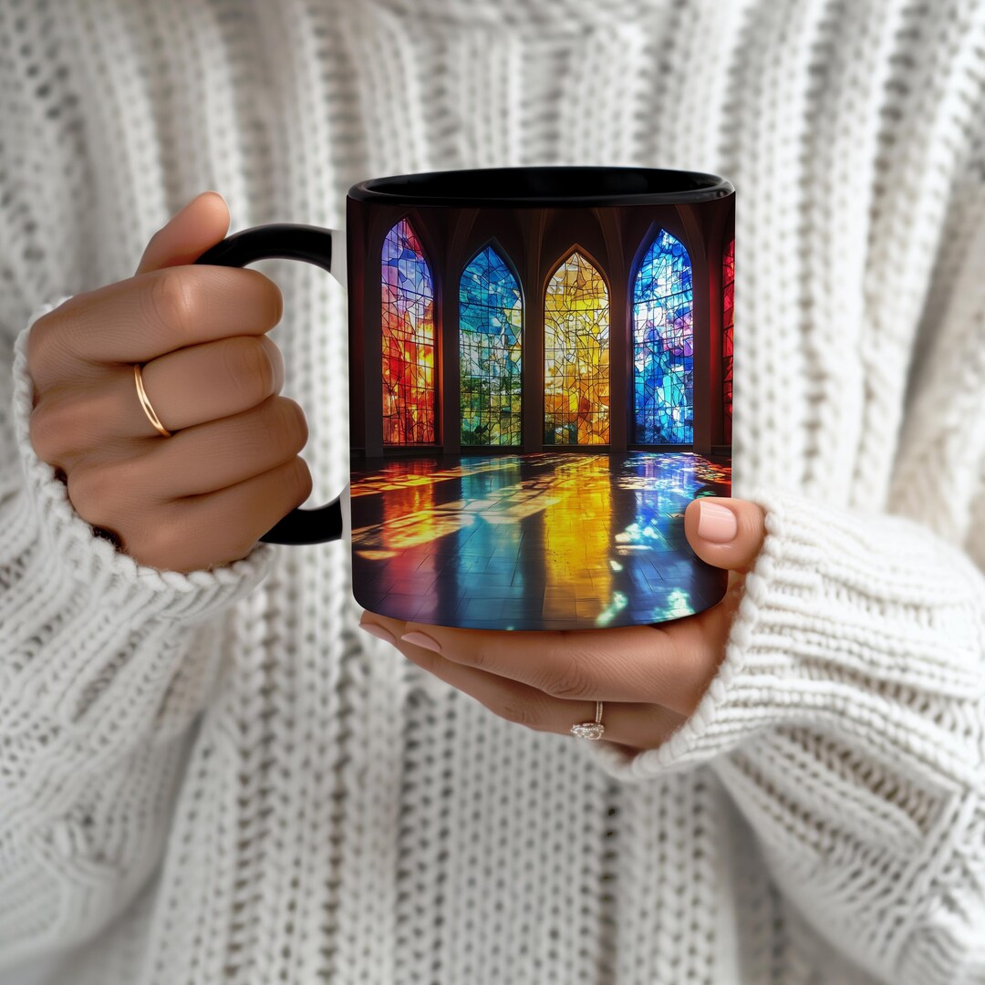 Bright Stained Glass Hall Mug With Tree Leaves 11oz Ceramic Coffee Cup ...