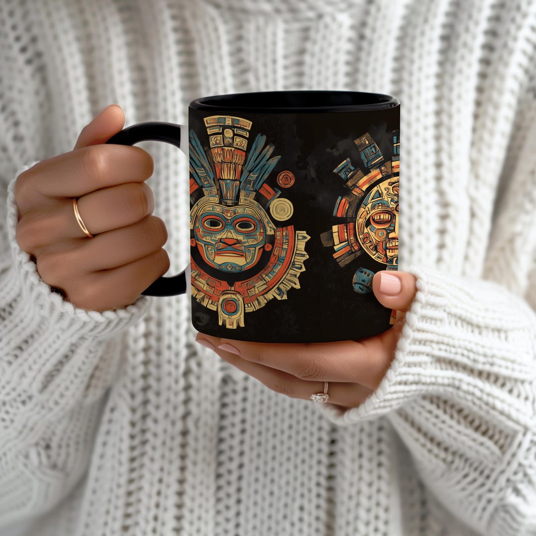 Bold Aztec Symbols Pattern Mug 11oz Ceramic Cup for Historians ...