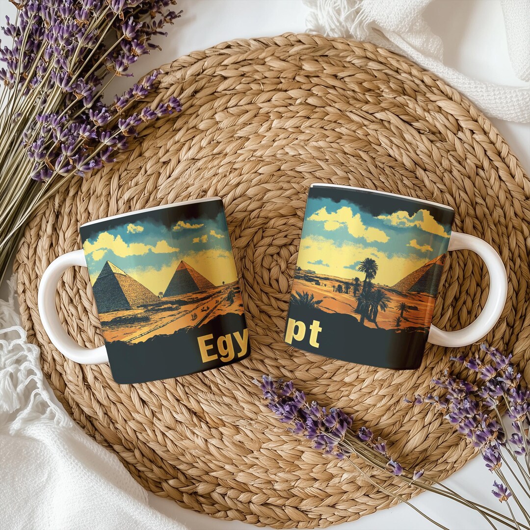 Egyptian Pyramids Mug | Retro Vintage Egypt Travel Poster Coffee Cup ...