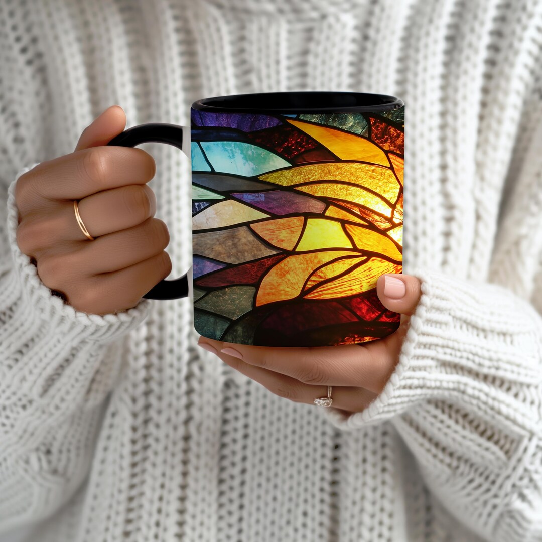 Bright and Vibrant Stained Glass Windows Mug, 11oz Ceramic Coffee Cup ...