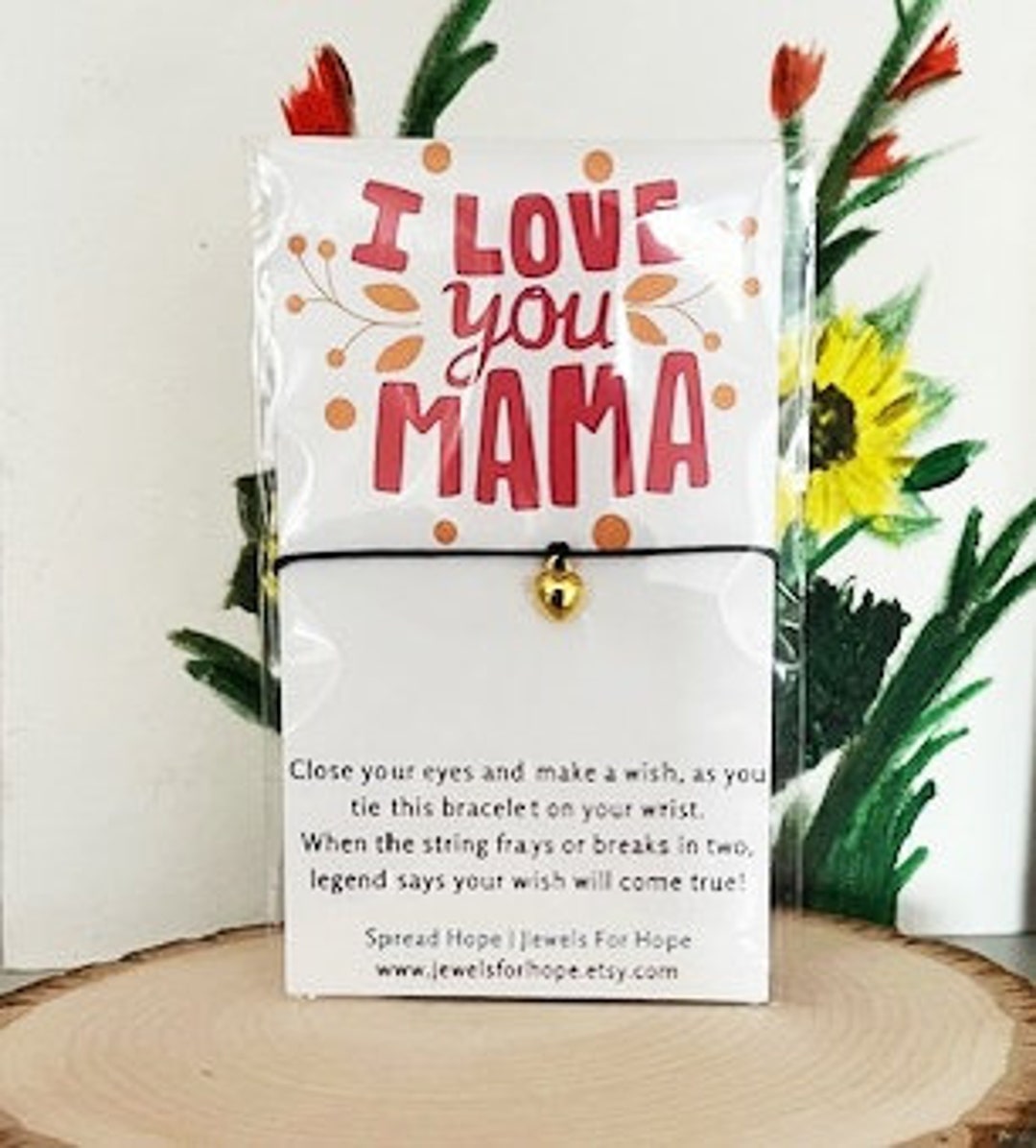 Mothers Day Wish Card, Small Gold Heart Wish Bracelet, Jewelry That ...
