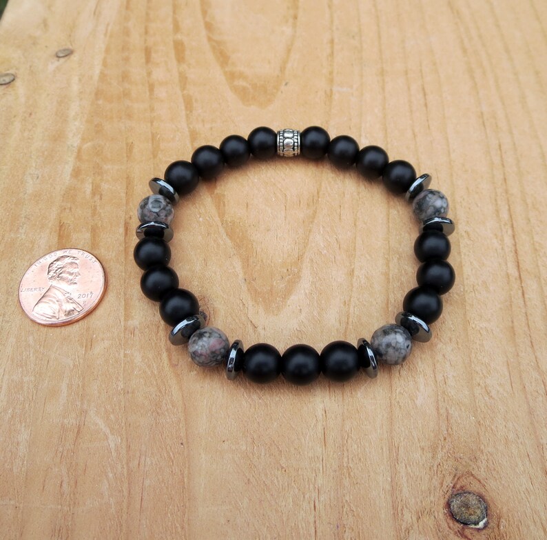 Black and Grey Bracelet Contemporary Classy Onyx and Grey | Etsy