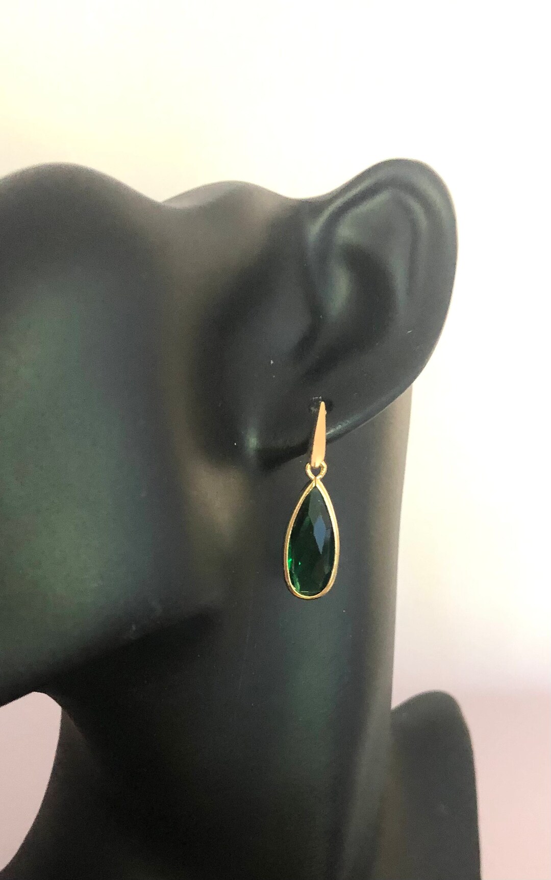 Emerald Green and Gold Earrings Long Dangle Post Dark Green Earrings ...