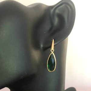 Emerald Green and Gold Earrings Long Dangle Post Dark Green Earrings ...