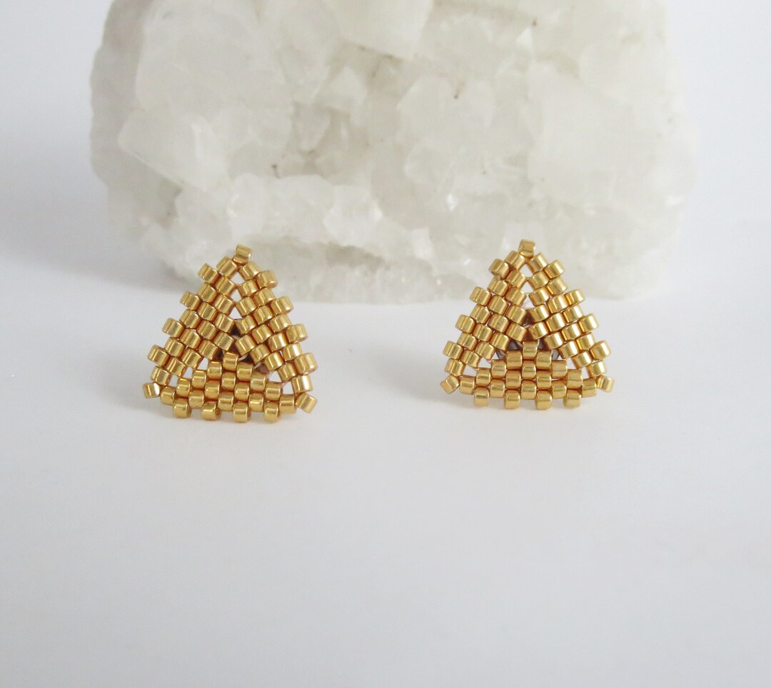Simple Gold Stud Earrings, Small Metallic Studs, Triangle Jewelry ...