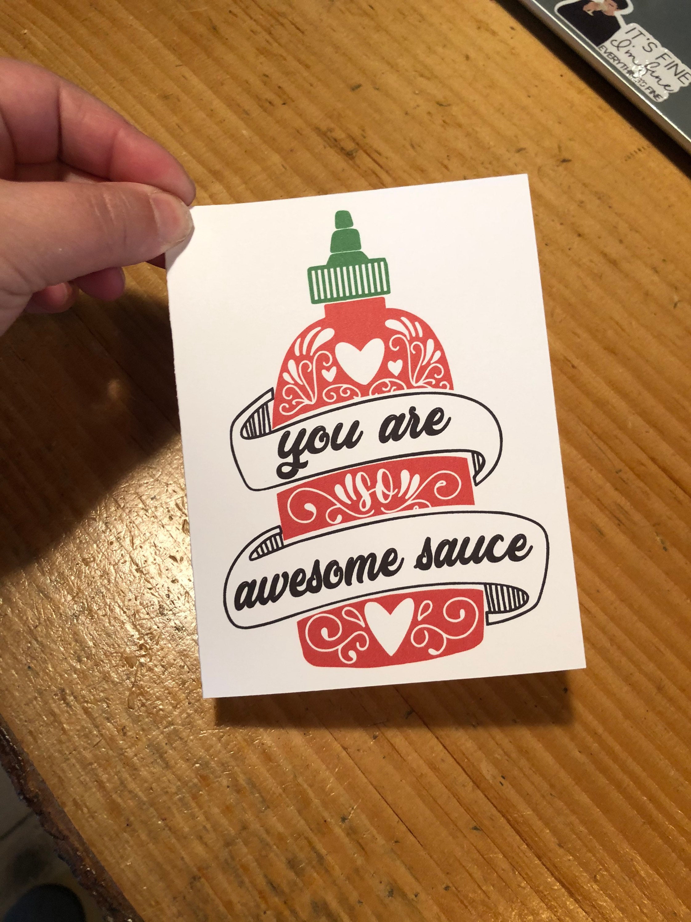 You're Awesome Card, Sirracha, Hot Sauce Lover, Cute Greeting Card for ...