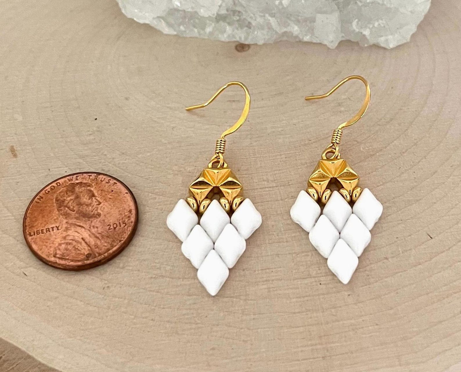 White and Gold Earrings Small Dangle 24k Gold Plated White Summer ...