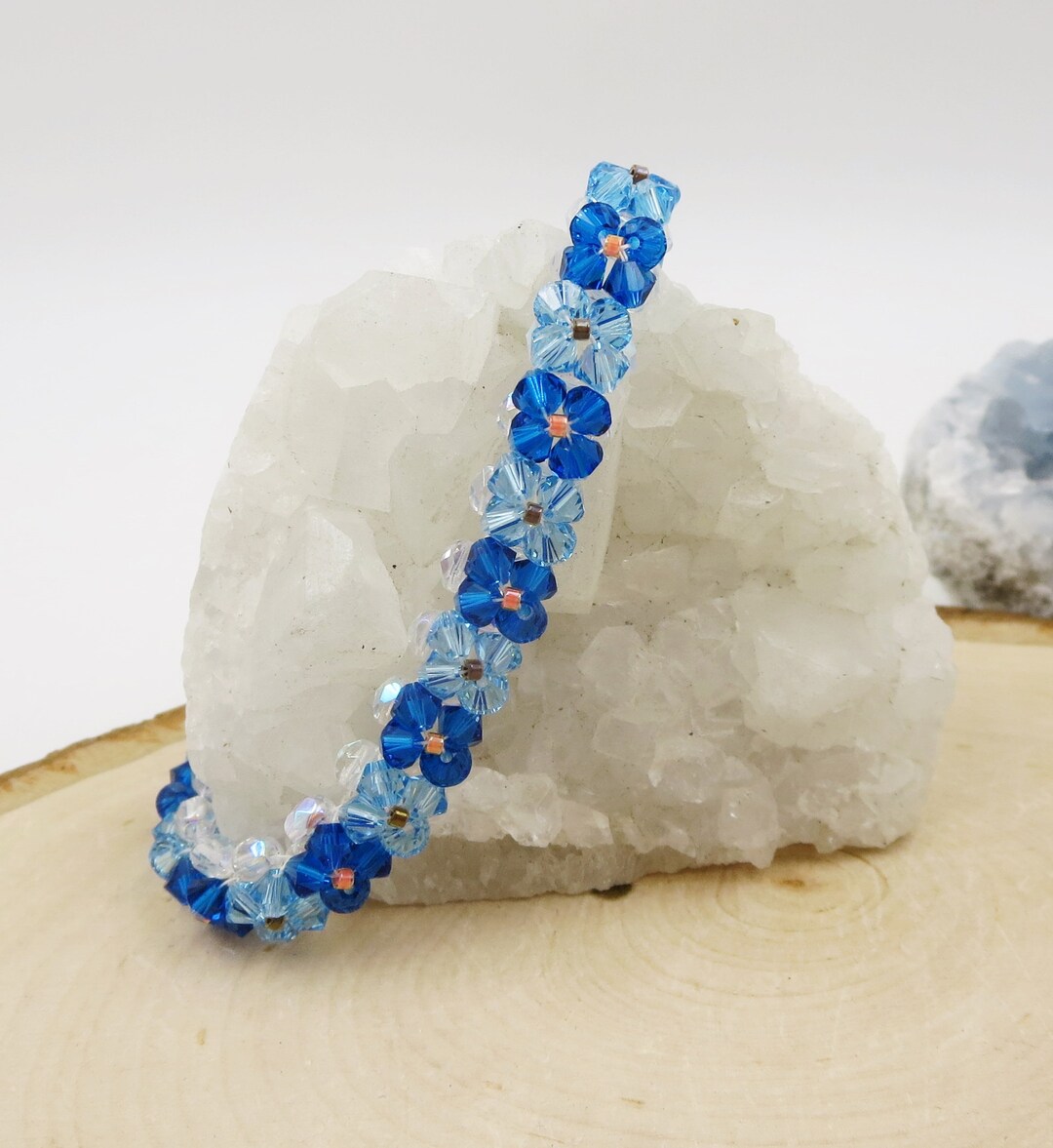 Blue Flower Bracelet Thin Swarovski Crystal Light and Dark Blue Jewelry ...