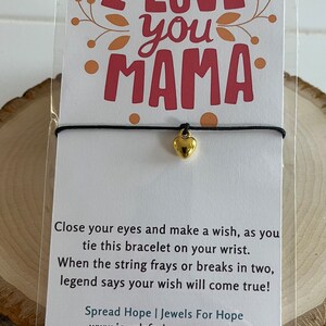 Mothers Day Wish Card, Small Gold Heart Wish Bracelet, Jewelry That ...