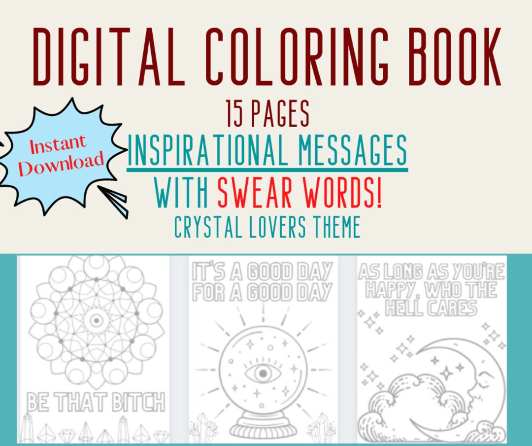 Swear Words Inspirational Coloring Book Pages, Digital Download, Color ...
