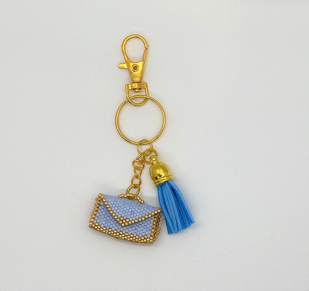 Petite Mini Beaded Bag Charm Baby Blue Tiny Purse Ring - Etsy