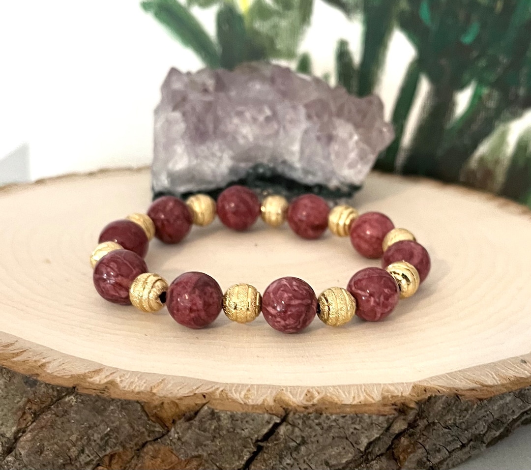 Red and Gold Bracelet for Women Red Stone - Etsy