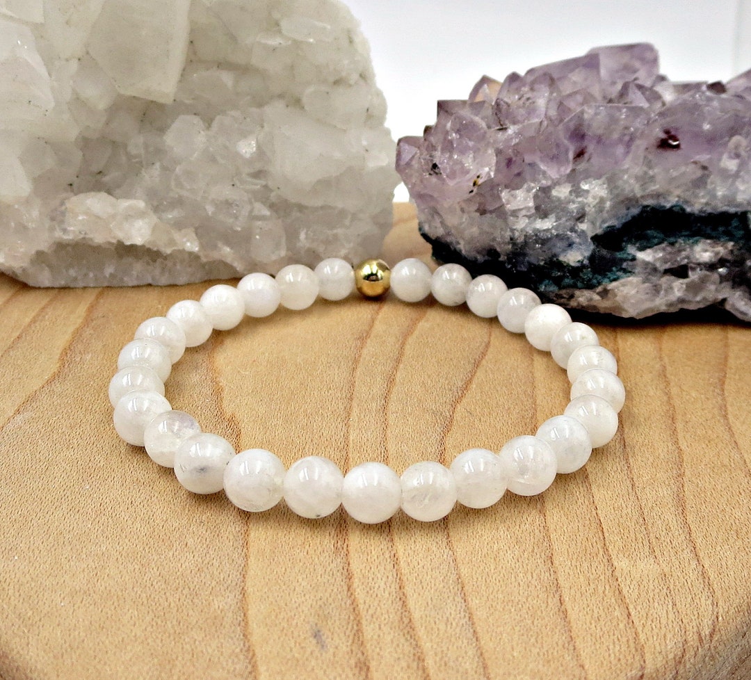 Moonstone Bracelet Stylish Everyday Gold and White Thin Stone Stackable ...