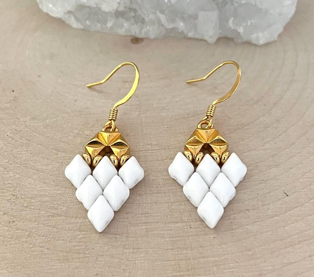 White and Gold Earrings 24k Gold Plated White Earrings - Etsy