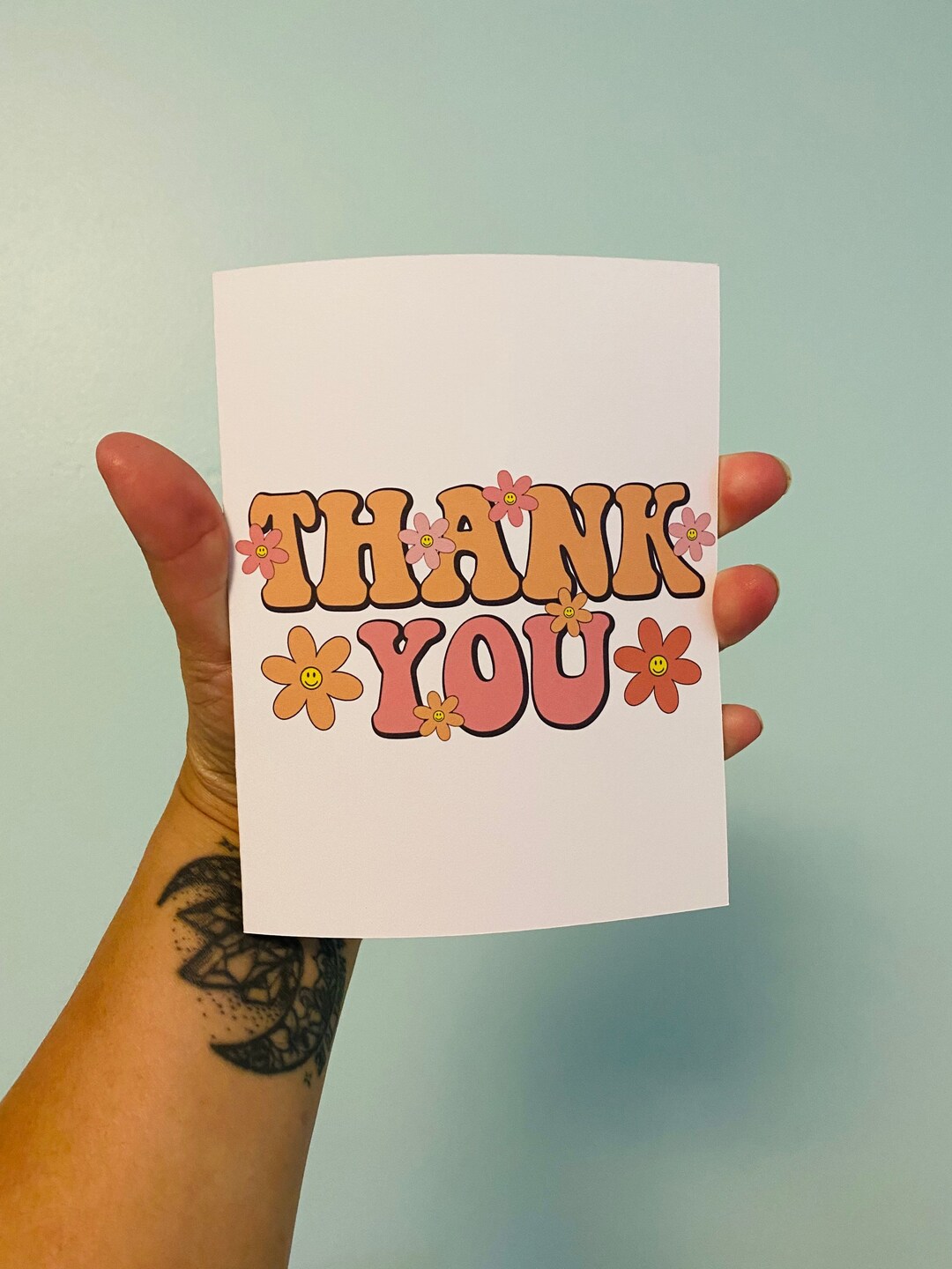 Thank You Card, Cute Retro 70s Flower Cards, Greeting Cards to Say ...