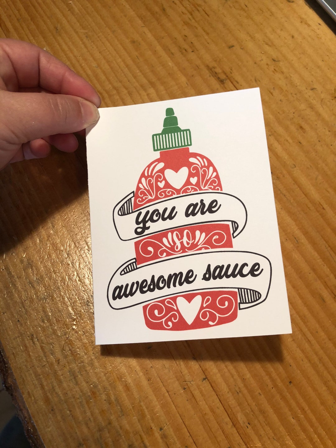 You're Awesome Card, Sirracha, Hot Sauce Lover, Cute Greeting Card for ...