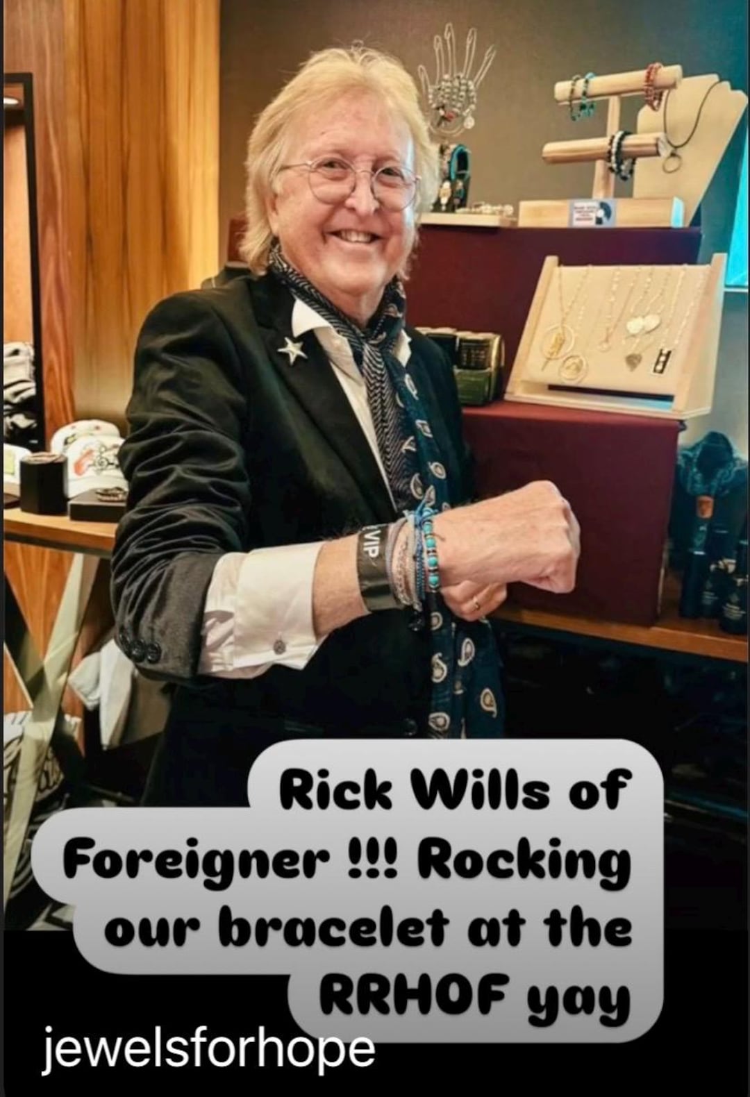 Foreigner Bass Player Rick Wills Rocking Our Blue and Black Bracelet at ...