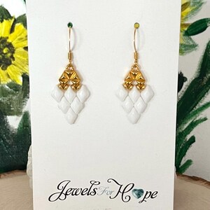 White and Gold Earrings Small Dangle 24k Gold Plated White Summer ...