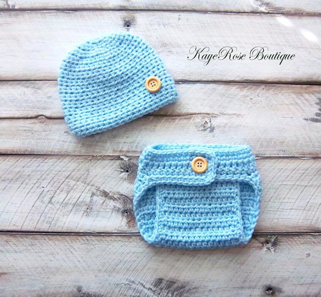 Newborn to 3 Month Old Baby Boy Hat and Diaper Cover Set Blue - Etsy