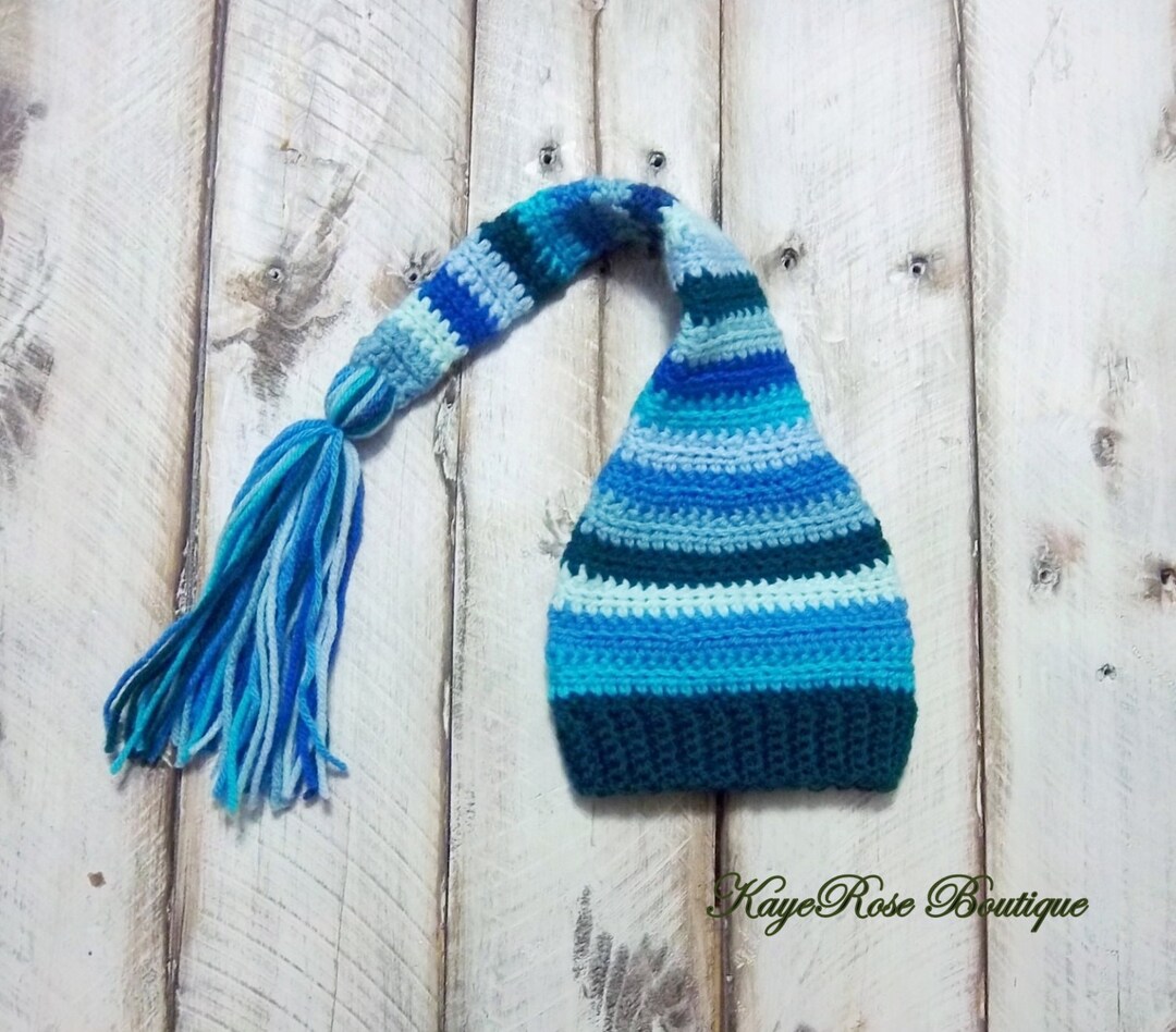 Newborn to 3 Month Old Baby Boy Stocking Cap Blue and Turquoise Stripes ...