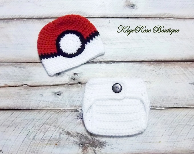 Pokemon Poke Ball Inspired Newborn to Three Month Old Baby Crochet Hat ...