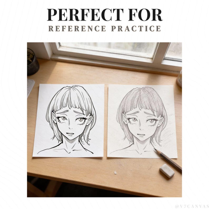 Anime Portrait Line Art - Manga Character Design Reference (digital ...